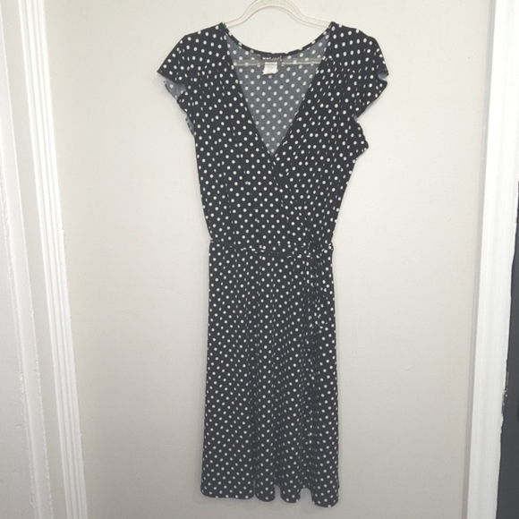 Wet Seal | Dresses | Wet Seal 9s Faux Wrap Dress Black White Polka Dot ...